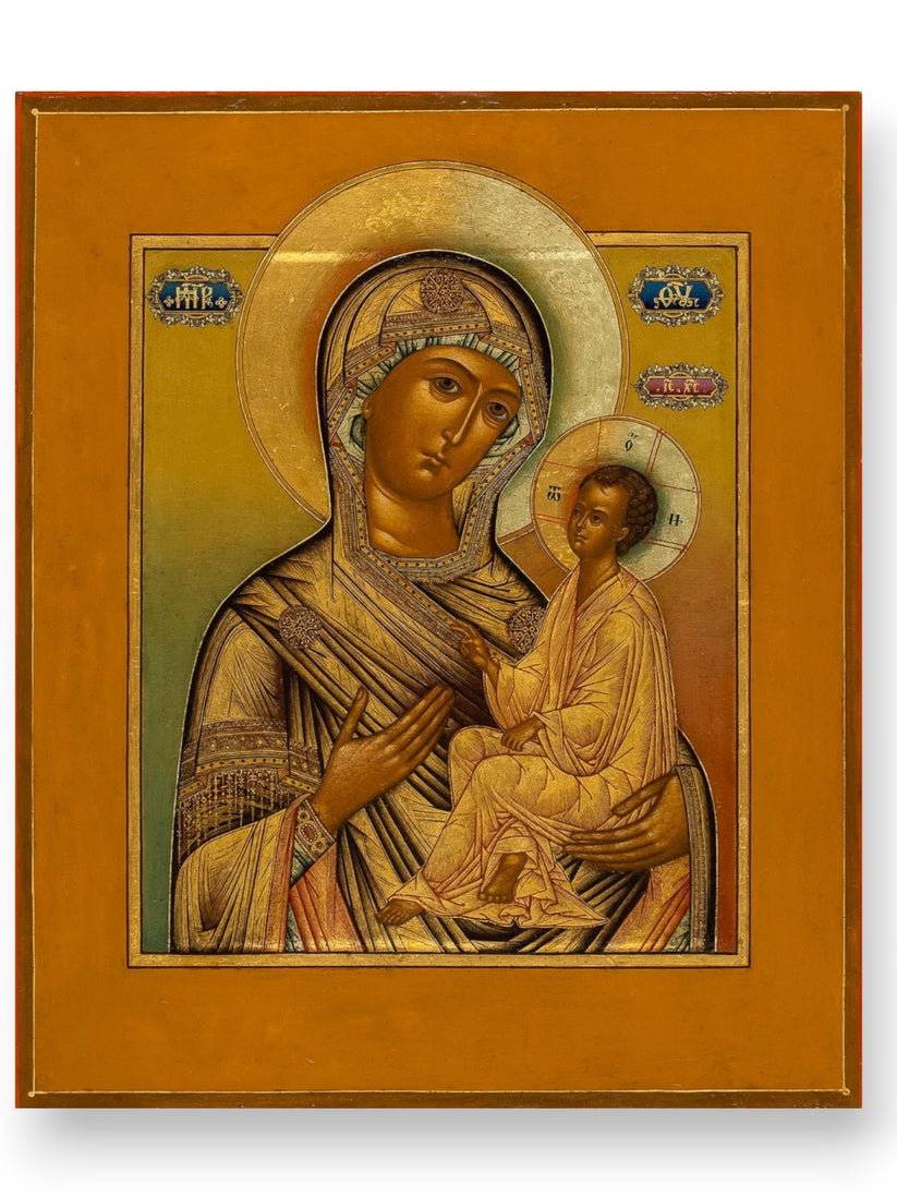 Mother of God Virgin Mary the Theotokos of Tikhvin. Wooden orthodox ...