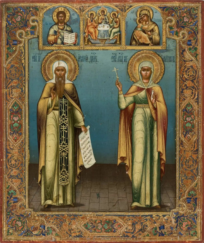 Saints John or Ioann of Damascus and Martyr Agrippina. Wooden orthodox ...