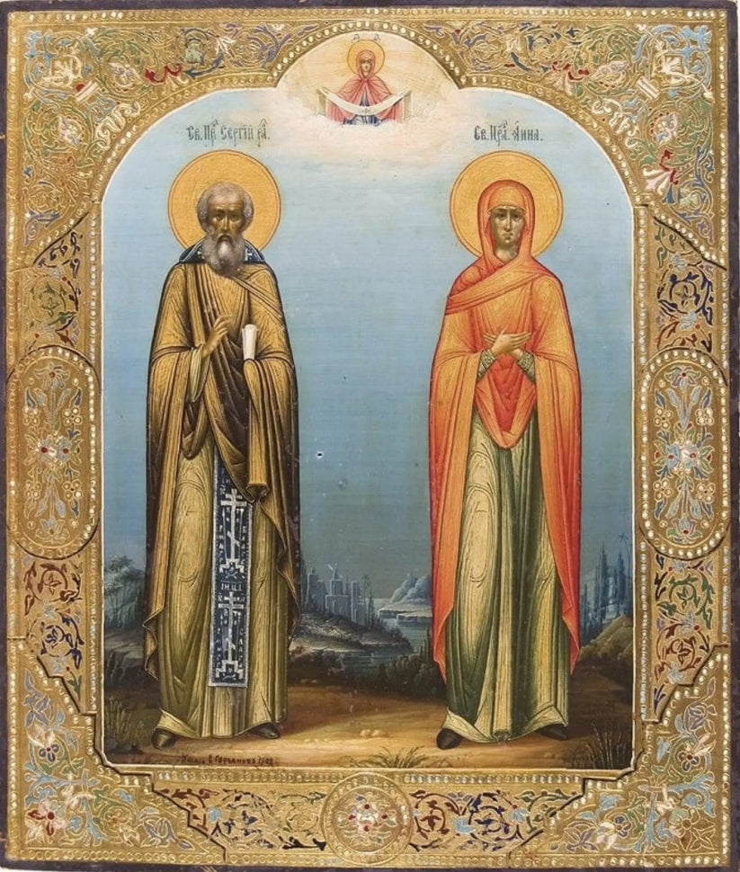 Saints Sergius of Radonezh and Reverend Anna. Wooden orthodox icon ...