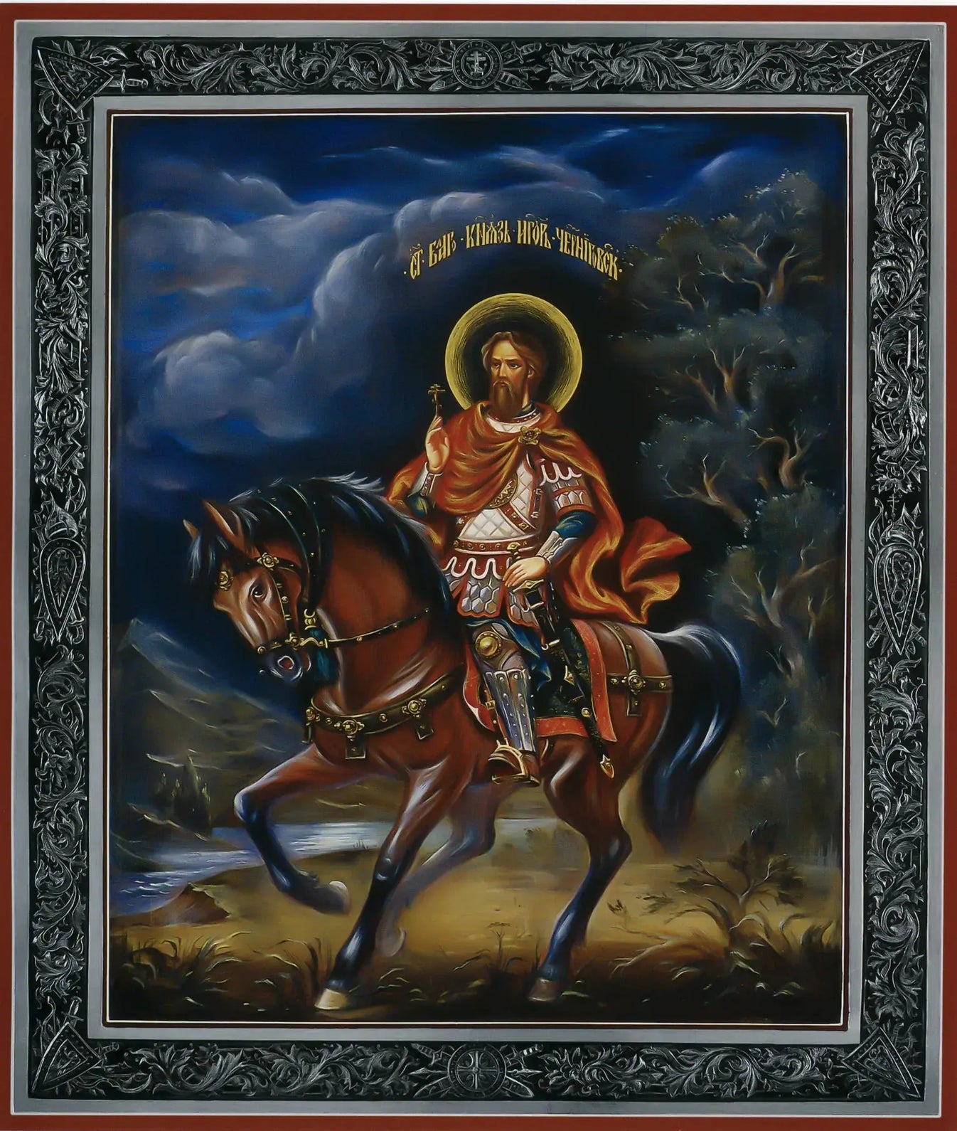 Saint Igor of Chernigov or Blessed Prince Igor Olgovich. Wooden orthod ...
