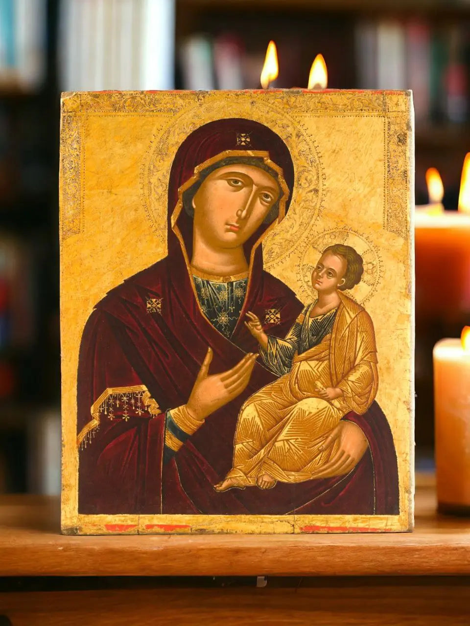 Mother of God Virgin Mary the Theotokos Hodigitria. Wooden orthodox ...