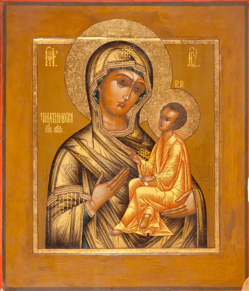 Mother of God Virgin Mary the Theotokos of Tikhvin. Wooden orthodox ic ...