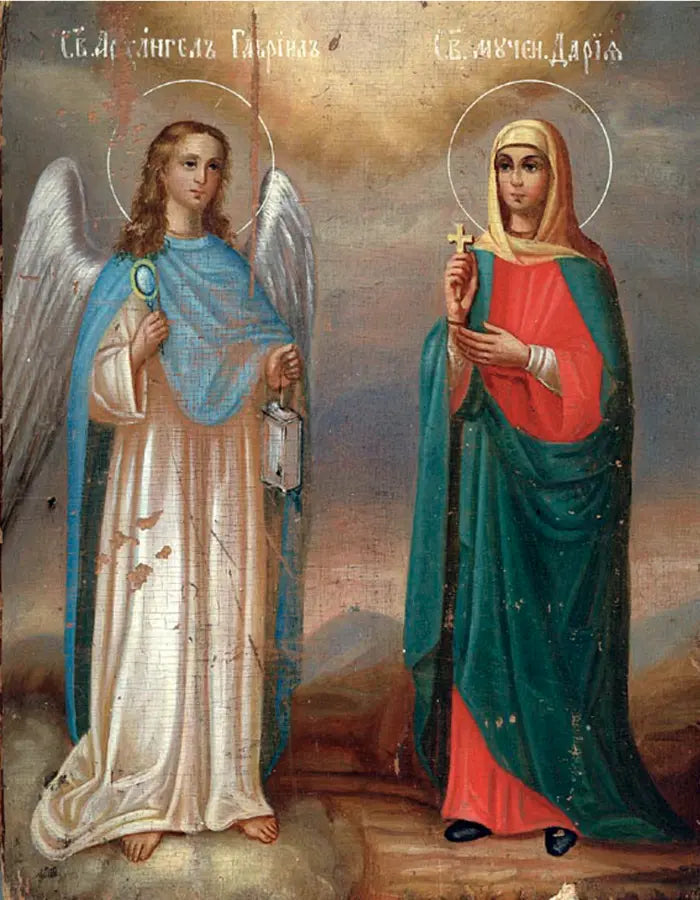 Saint Martyr Daria (Darya) of Rome and Archangel Gabriel. Wooden ortho ...