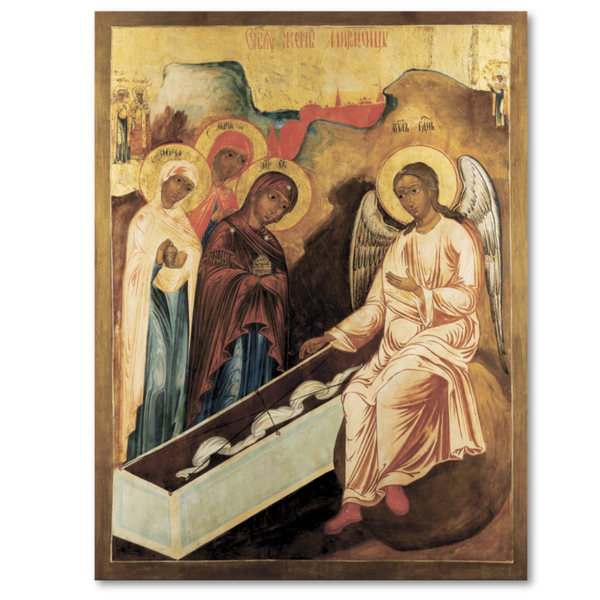 The Myrrh Bearing Women at the empty tomb of Christ. Wooden orthodox ...